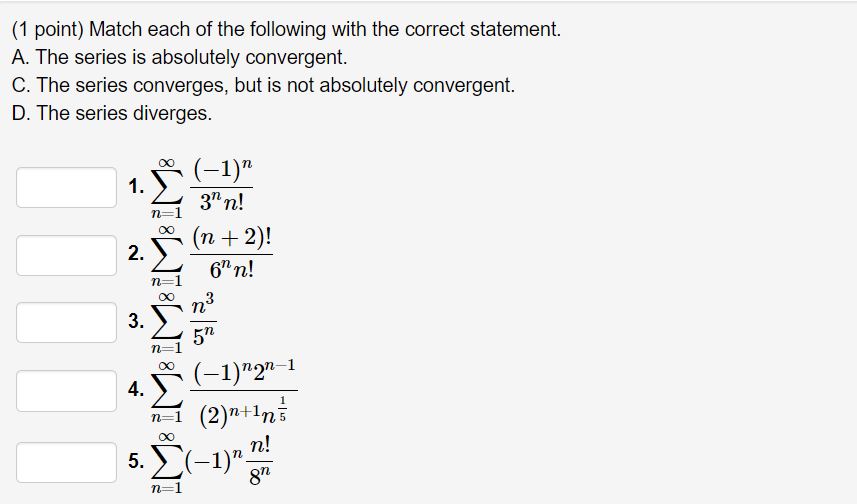 Solved (1 ﻿point) ﻿Match each of ﻿the following with the | Chegg.com