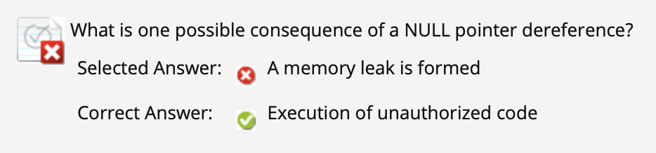 Solved X What is one possible consequence of a NULL pointer | Chegg.com