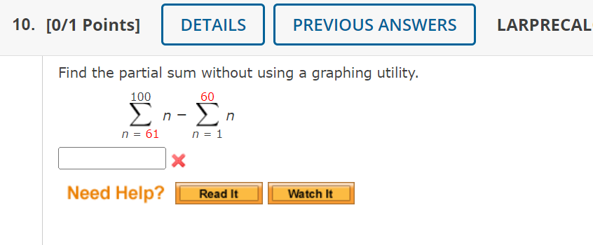 Solved Find the partial sum without using a graphing | Chegg.com