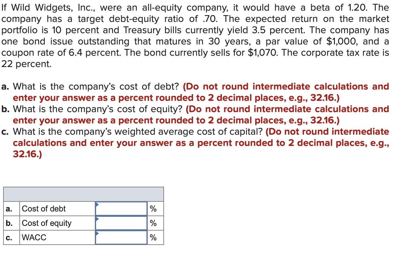 Solved If Wild Widgets, Inc., were an all-equity company, it | Chegg.com