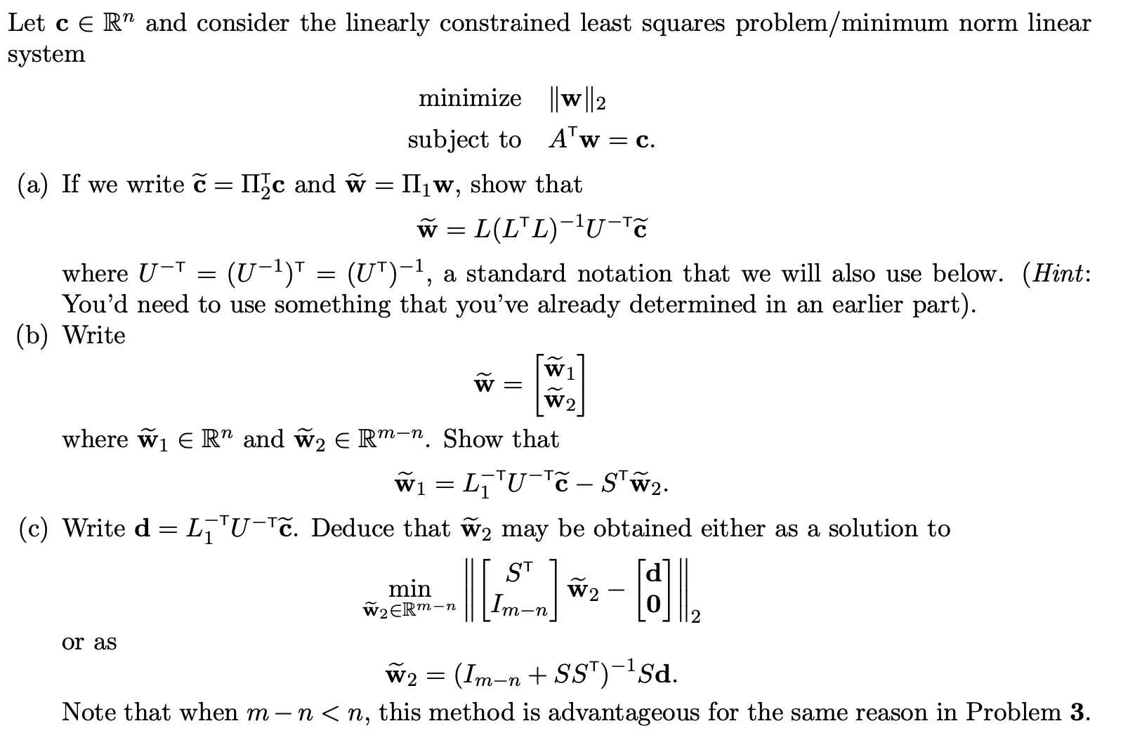 Solved Let c∈Rn and consider the linearly constrained least | Chegg.com