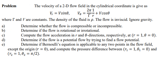 Solved = aboup Problem The velocity of a 2-D flow field in | Chegg.com
