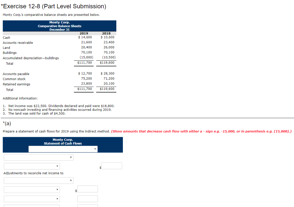 Solved *Exercise 12-8 (Part Level Submission) Monty Corp.'s | Chegg.com