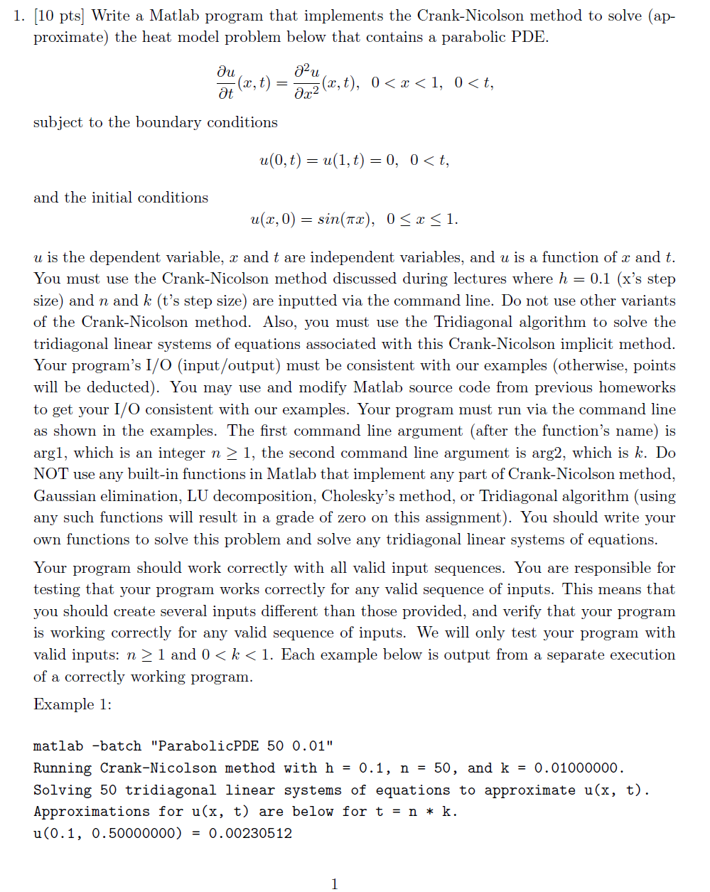 Solved 1. [10 pts) Write a Matlab program that implements | Chegg.com