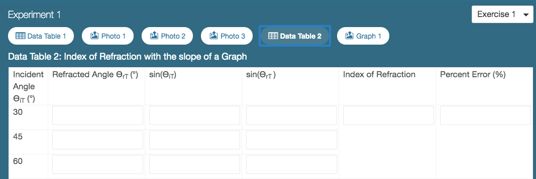 Experiment 1 Exercise 1 Data Table 1 Data Tablo 1 s | Chegg.com