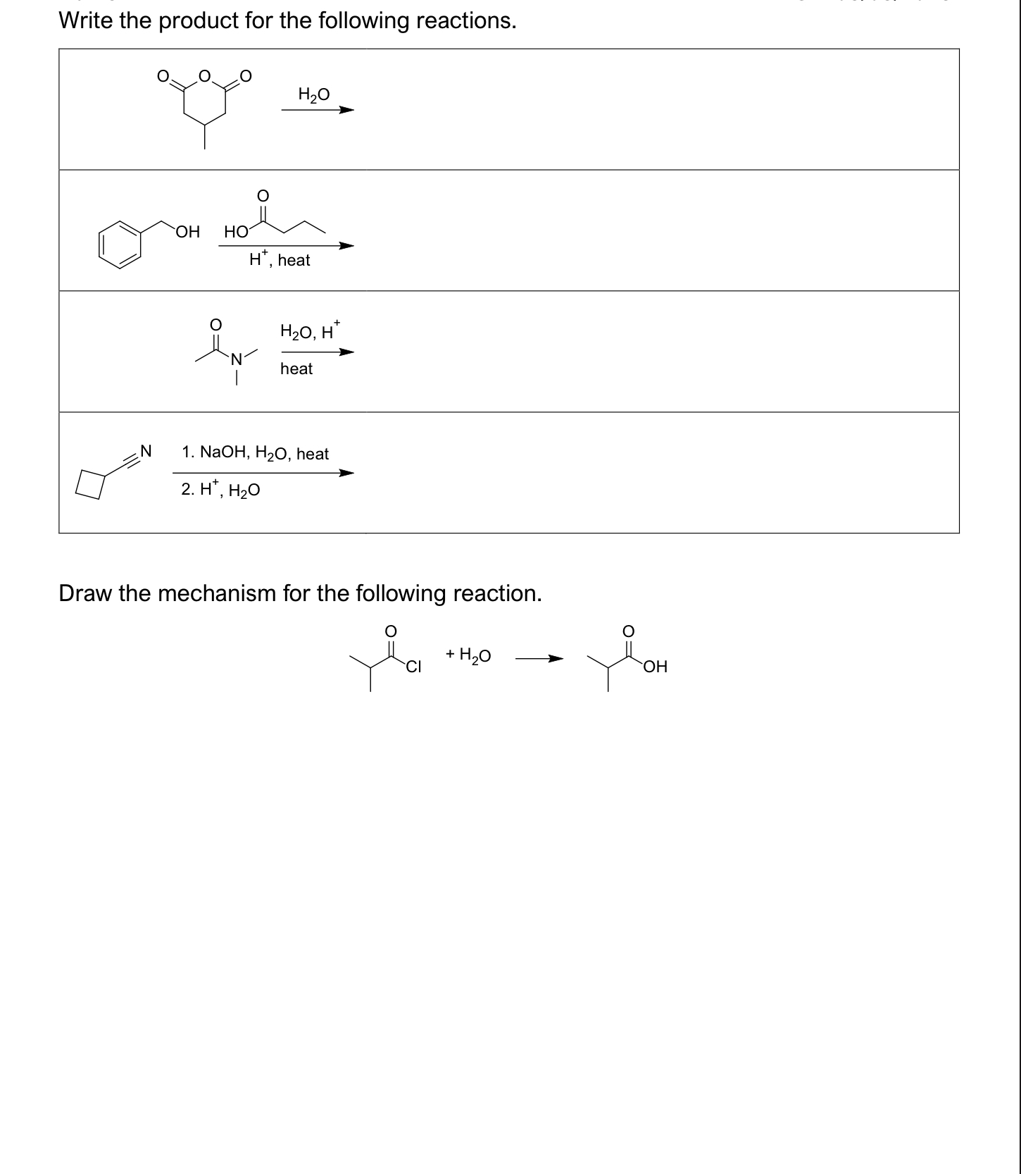 Solved Write the product for the following reactions.(Draw | Chegg.com