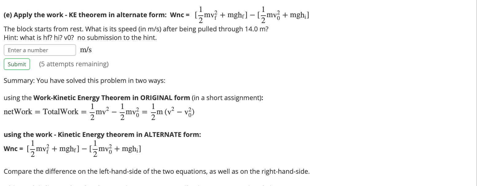 Solved 330 Work and Kinetic Energy Theorem ALTERNATE form | Chegg.com