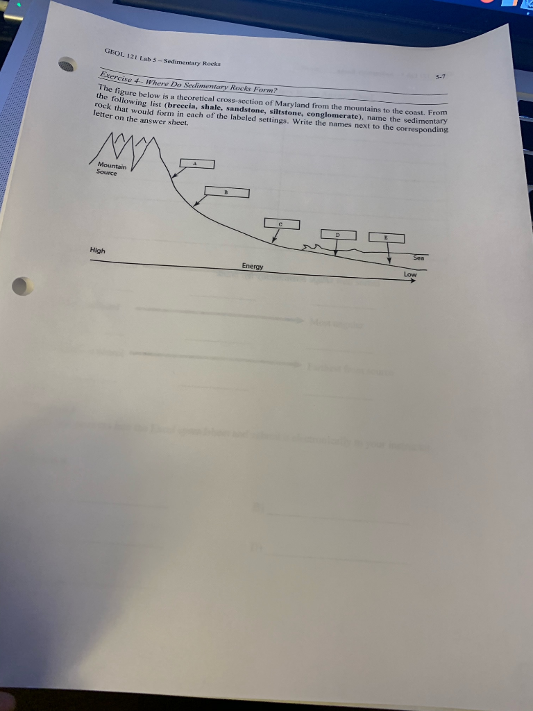 Solved GEOL 121 Lab 5 - Sedimentary Rocks 5-7 Exercise 4 - | Chegg.com