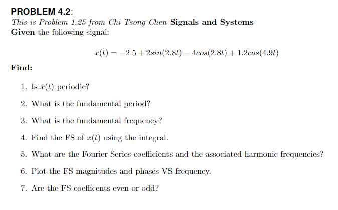 Solved PROBLEM 4.2: This is Problem 1.25 from Chi-Tsong Chen | Chegg.com