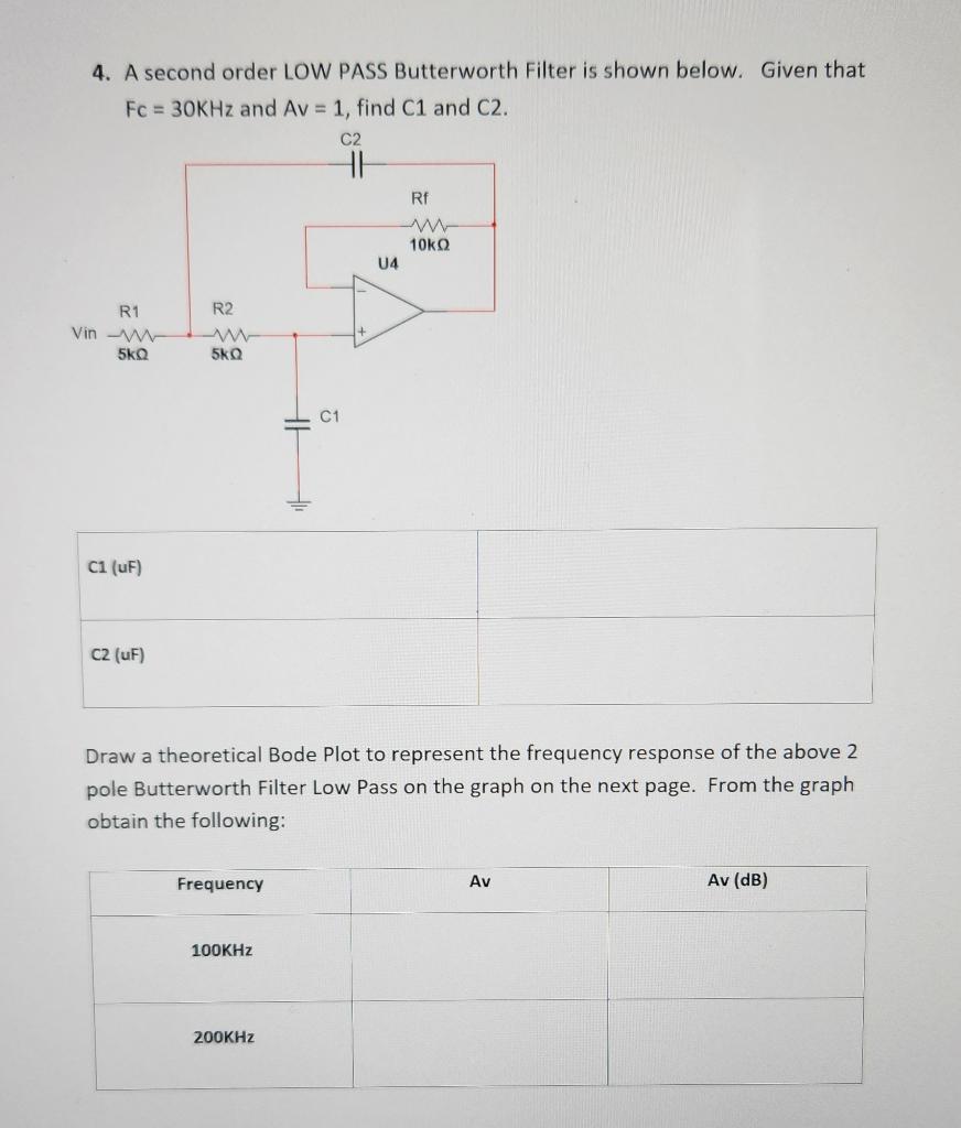 Solved 4. A second order LOW PASS Butterworth Filter is | Chegg.com