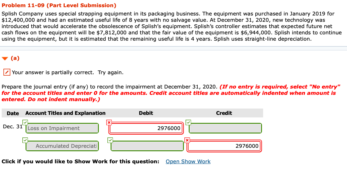 Solved Problem 11-09 (Part Level Submission) Splish Company | Chegg.com