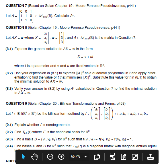 QUESTION 7 (Based on Golan Chapter 19: Moore-Penrose | Chegg.com