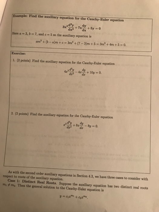 Solved Example: Find the auxiliary equation for the | Chegg.com