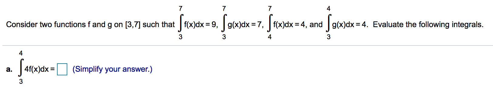 Solved 7 7 7 4 Consider two functions f and g on [3,7] such | Chegg.com