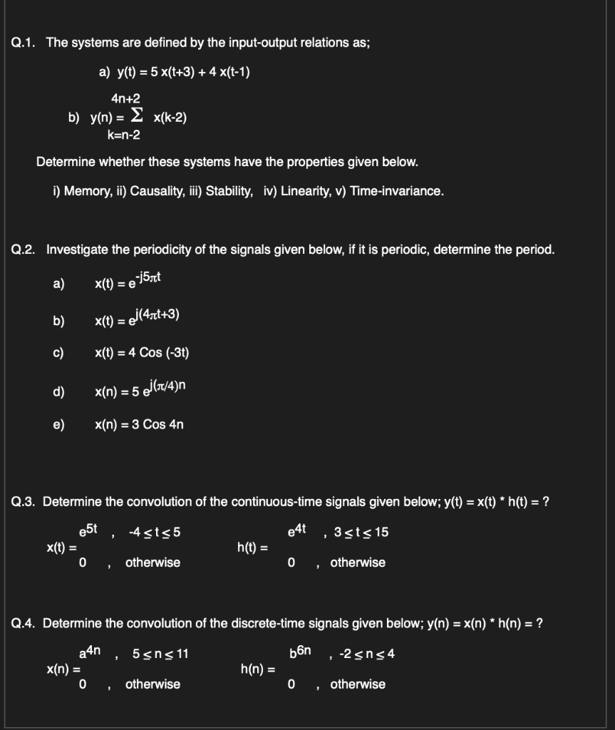 Solved Q.1. The systems are defined by the input-output | Chegg.com