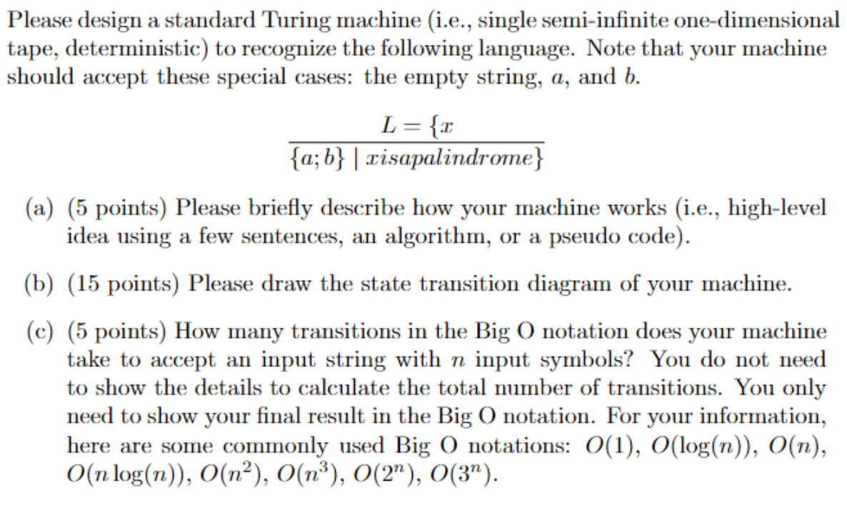 Solved Please design a standard Turing machine (i.e., | Chegg.com
