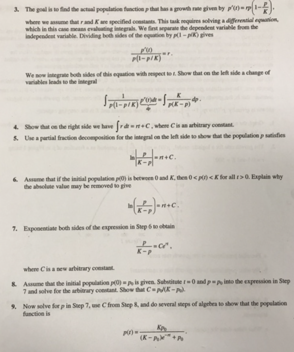 Solved 3. The goal is to find the actual population function | Chegg.com