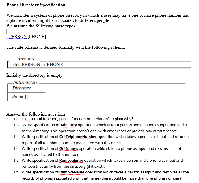 Phone Directory Specification We consider a system of | Chegg.com