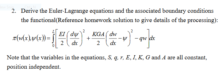 Derive the Euler-Lagrange equations and the | Chegg.com
