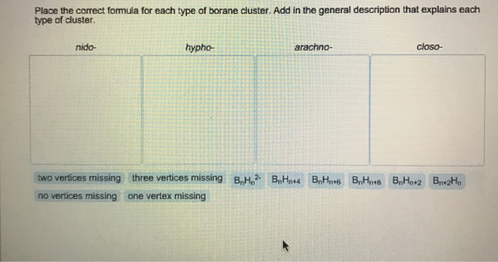 Solved Place the correct formula for each type of borane | Chegg.com