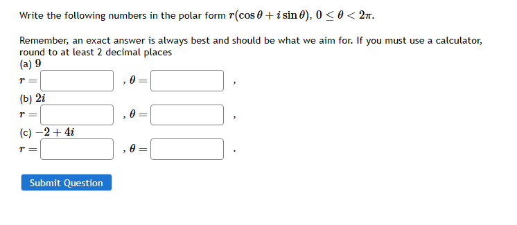 Solved Write the following numbers in the polar form | Chegg.com