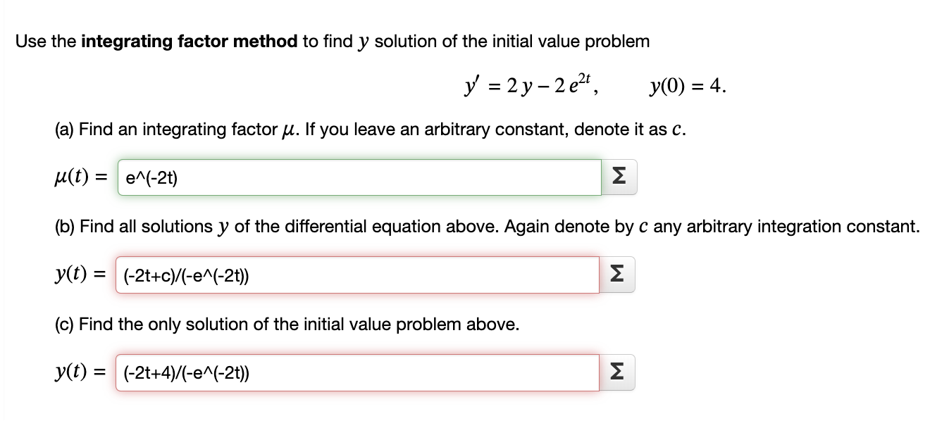 Solved Use the integrating factor method to find y solution | Chegg.com