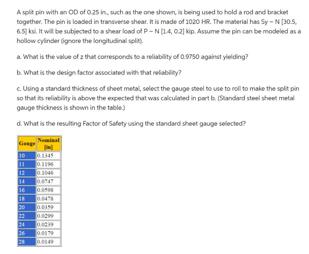 Solved A split pin with an OD of 0.25 in., such as the one | Chegg.com