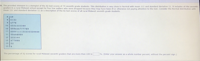 Solved 8. The provided stemplot is a stemplot of the 1Q test | Chegg.com