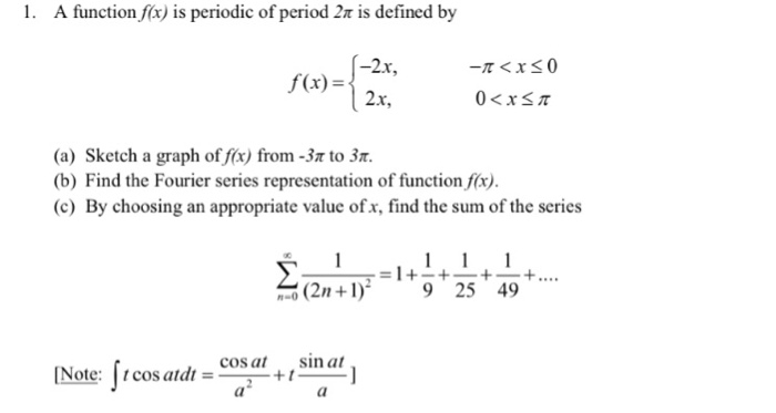 Solved A function f(x) is periodic of period 2 pi is defined | Chegg.com