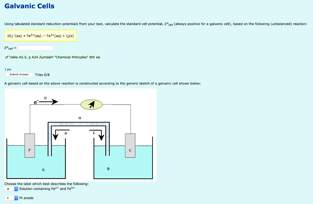 Solved Galvanic Cells Using tabulated standard reduction | Chegg.com