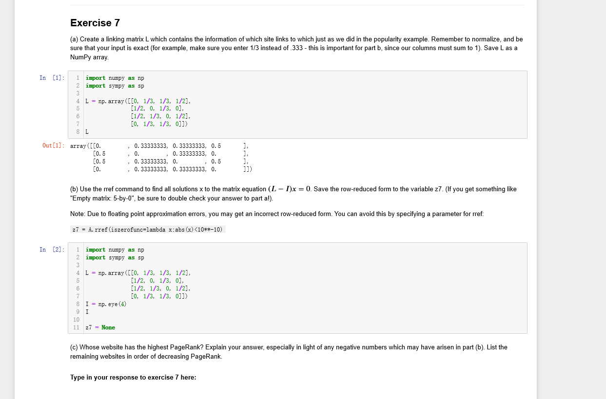 Exercise 7 (a) Create a linking matrix L which | Chegg.com