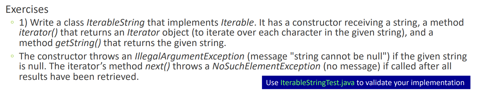 Solved Using Java: Don't worry about the IterableStringTest | Chegg.com