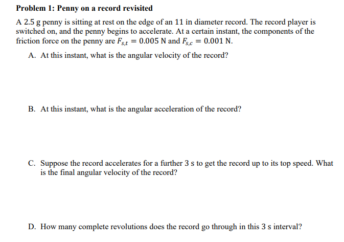 Solved Problem 1: Penny on a record revisited A 2.5 g penny | Chegg.com