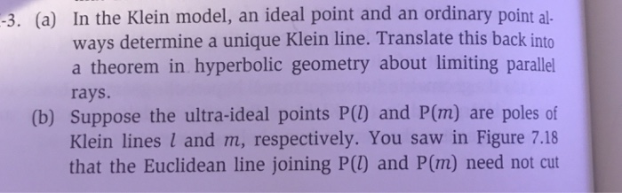(a) In the Klein model, an ideal point and an | Chegg.com