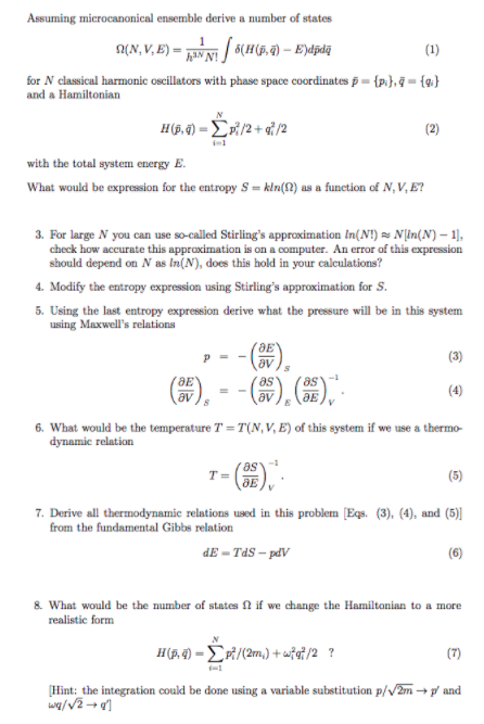 Solved SIEN.V,E) WINN! Assuming microcanonical ensemble | Chegg.com