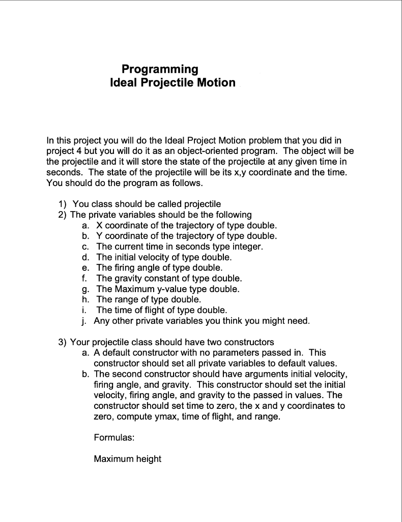 Solved Programming Ideal Projectile Motion In this project | Chegg.com