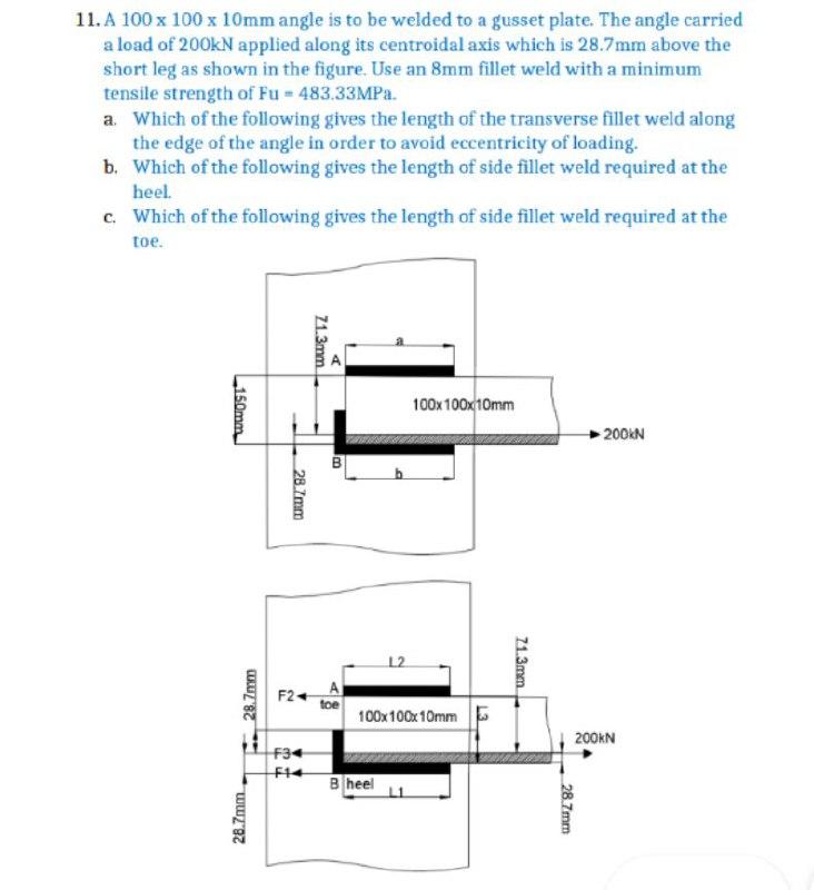Solved 11. A 100 x 100 x 10mm angle is to be welded to a | Chegg.com