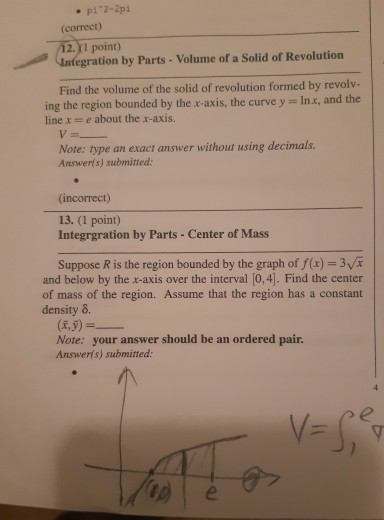 Solved • pi-2-2pi (correct) 12. 1 point) afegration by Parts | Chegg.com