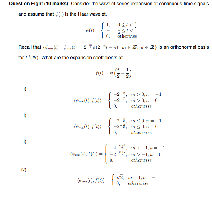 Solved Question Eight 10 Marks Consider The Wavelet 4511