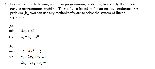 Solved 2. For each of the following nonlinear programming | Chegg.com