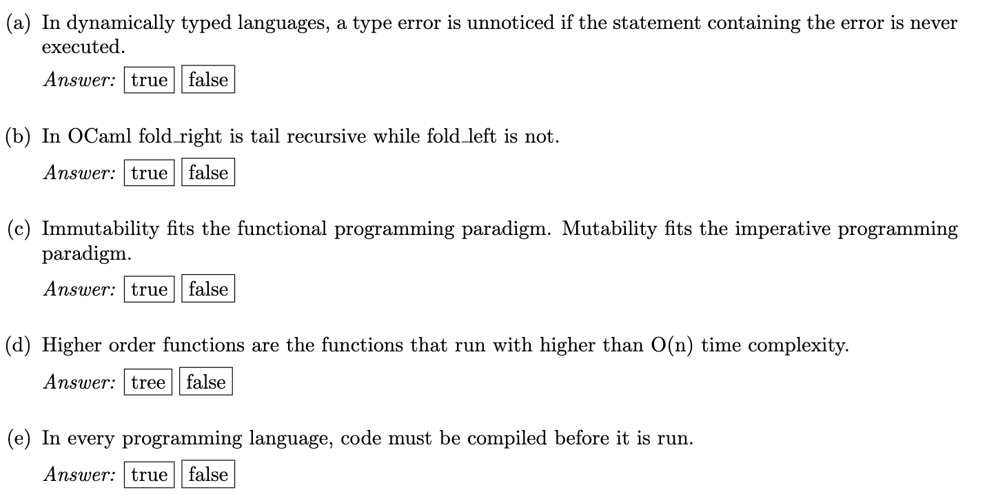 Solved (a) In dynamically typed languages, a type error is | Chegg.com