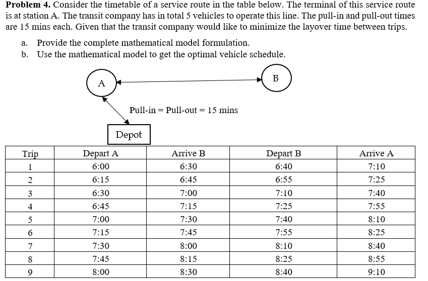 Solved Problem 4. Consider the timetable of a service route | Chegg.com