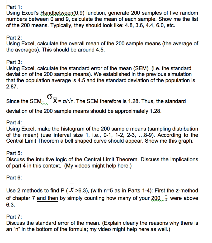 Solved Part 1 Using Excels Randbetween09 Function 