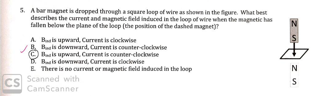 Solved 5. A bar magnet is dropped through a square loop of | Chegg.com