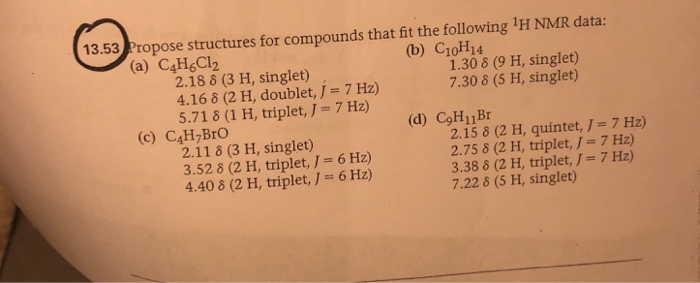 Solved 13.53 Propose structures for compounds that fit the | Chegg.com