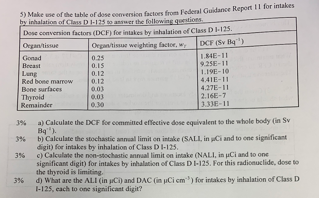 5) Make use of the table of dose conversion factors | Chegg.com