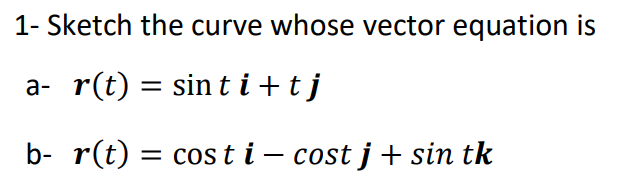 Solved 1- Sketch the curve whose vector equation is a- r(t) | Chegg.com