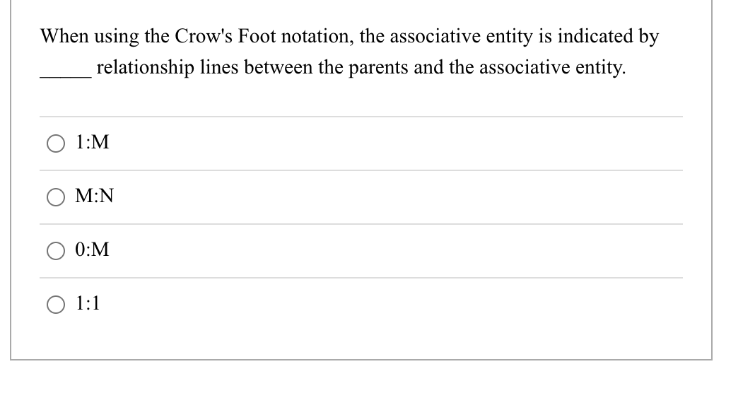 Solved When using the Crow's Foot notation, the associative | Chegg.com