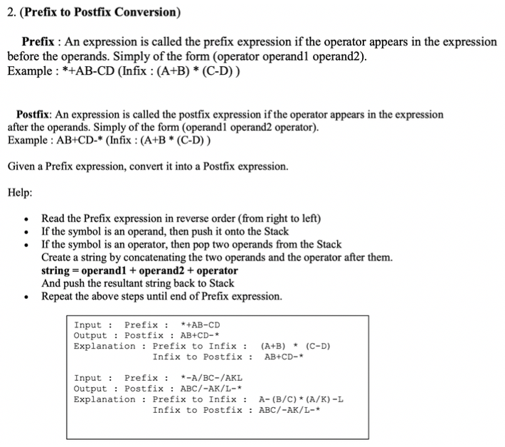 Solved 2. (Prefix to Postfix Conversion) Prefix: An | Chegg.com