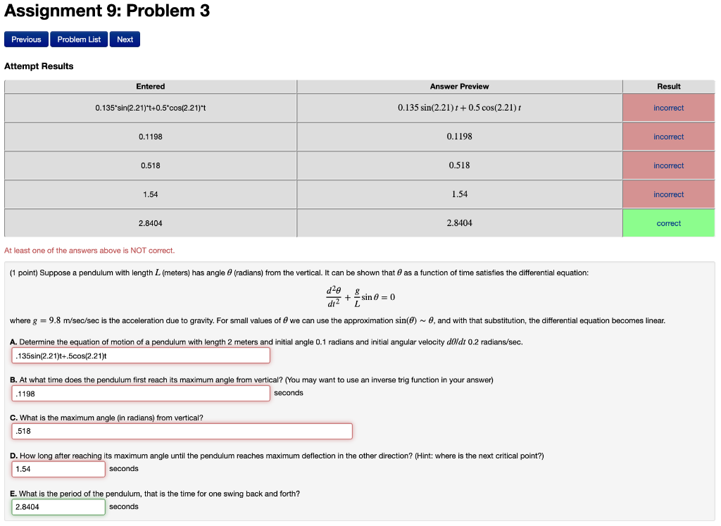 Solved Assignment 9 Problem 3 Previous Problem List Next